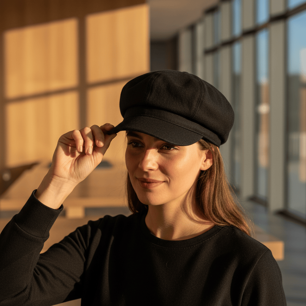 Casquette Gavroche en lin Noire – Luisa Paixao